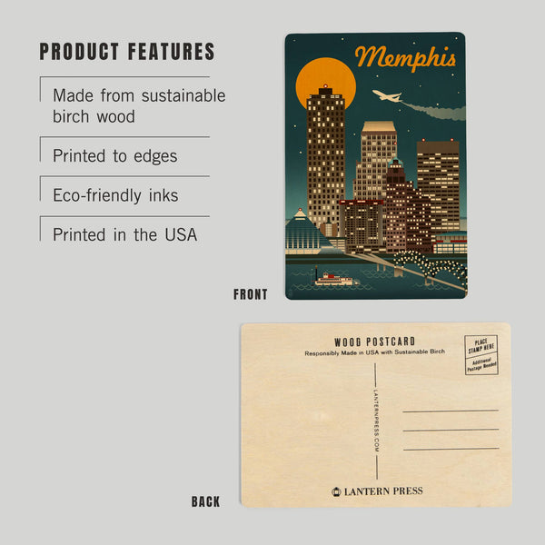WOOD POSTCARD Memphis, Tennesseee, Retro Skyline - Feelin’ Memphis LLC
